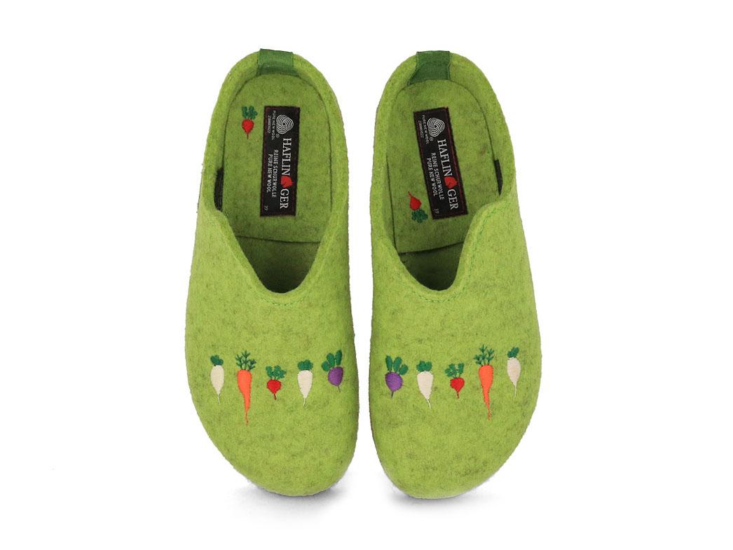 HAFLINGER Damen Filz Hausschuhe Grizzly Rübli, grün