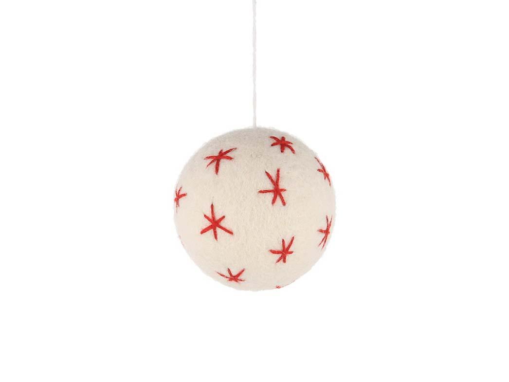 WoolFit® Weihnachtskugel aus Filz mit Sternen, weiß